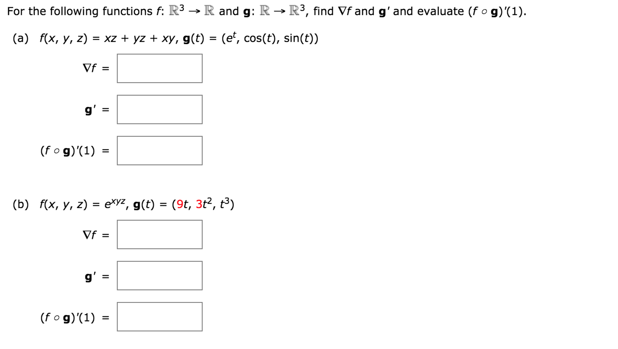 Solved For the following functions f: R^3 rightarrow R and | Chegg.com