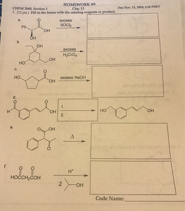 Solved Fill in the boxes with the missing reagents or | Chegg.com