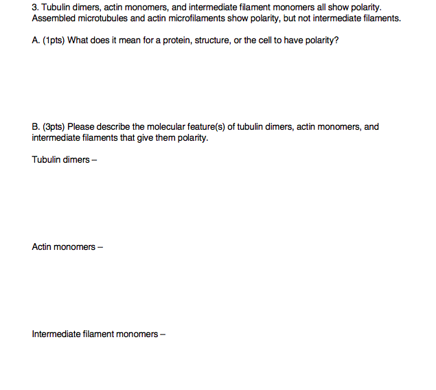 Solved 3. Tubulin dimers, actin monomers, and intermediate | Chegg.com