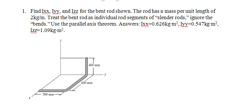 Solved Find Ixx. Iyy. and Izz for the bent rod shown. The | Chegg.com