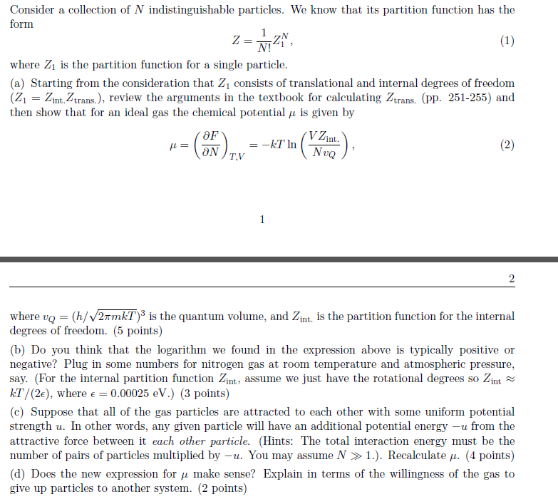 Solved Consider a collection of N indistinguishable | Chegg.com
