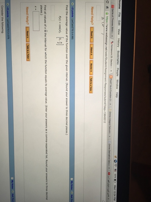 Solved Find the average value of the function over the given | Chegg.com
