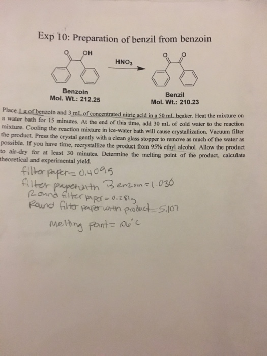 Solved Exp 10: Preparation of benzil from benzoin Place 1 g | Chegg.com