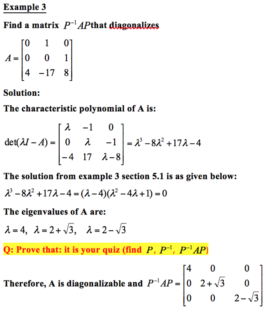 Solved Find a matrix P^1 Ap that diagonalizes A = [0 1 0 0 | Chegg.com