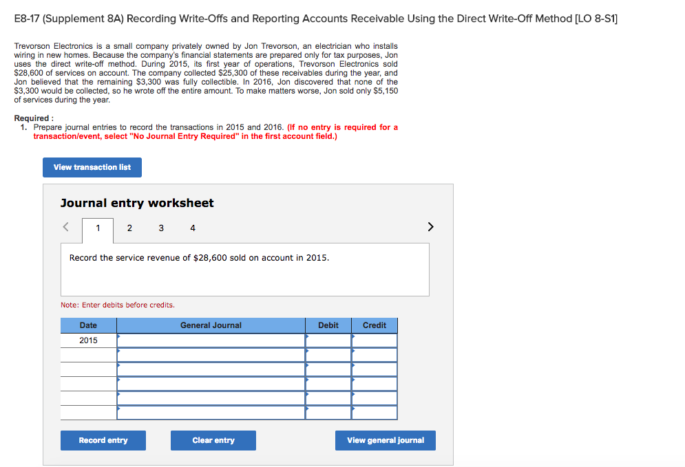 Solved E8-17 (Supplement 8A) Recording Write-Offs and | Chegg.com