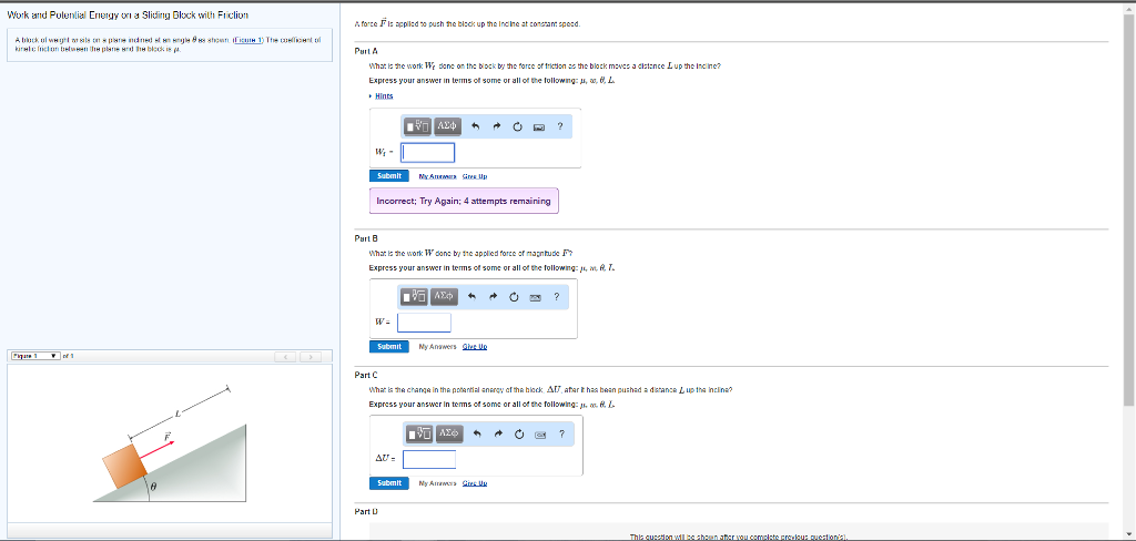 Solved A force F vector is replied to push the block up | Chegg.com