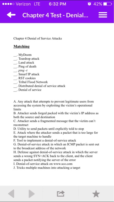 Solved MyDoom Teardrop attack Land attack Ping of death | Chegg.com