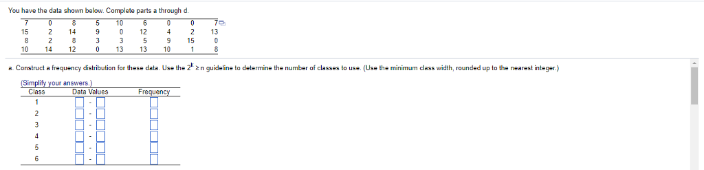 Solved You have the data shown below. Complete parts a | Chegg.com
