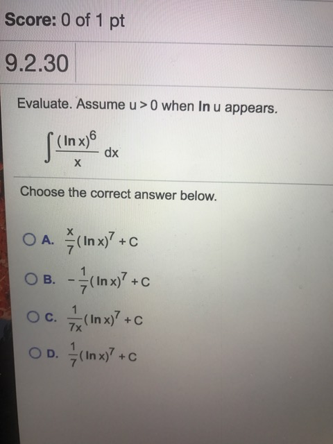 Solved Evaluate. Assume u > 0 when ln u appears. integral | Chegg.com