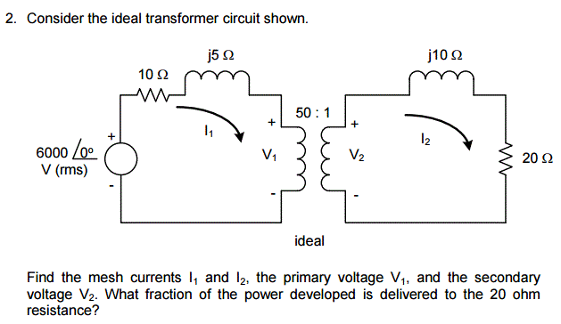 Solved Consider the ideal transformer circuit shown. Find | Chegg.com
