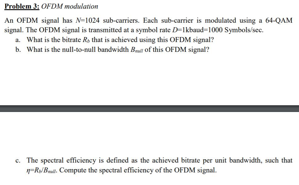 Solved Problem3: OFDM modulation An OFDM signal has N-1024 | Chegg.com