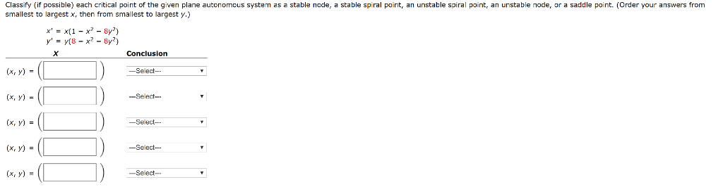 Solved Classify (if possible) each critical point of the | Chegg.com