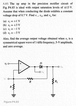 Solved 4.85 The op amp in the precision rectifier circuit of | Chegg.com