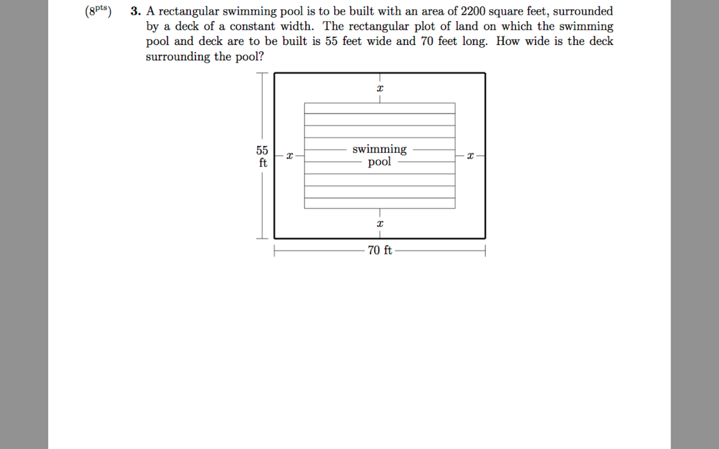 Solved (spts) 3. A rectangular swimming pool is to be built | Chegg.com
