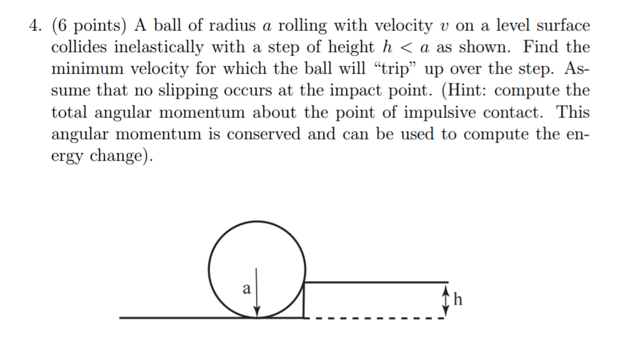 Solved A ball of radius a rolling with velocity upsilon on a | Chegg.com