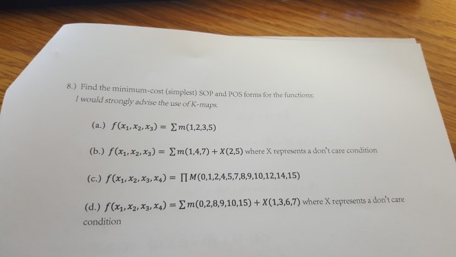 Solved 8.) Find the minimum-cost (simplest) SOP and POs | Chegg.com