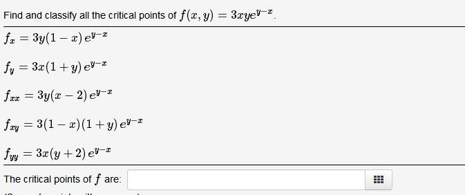 Solved Find and classify all the critical points of f(a, y) | Chegg.com