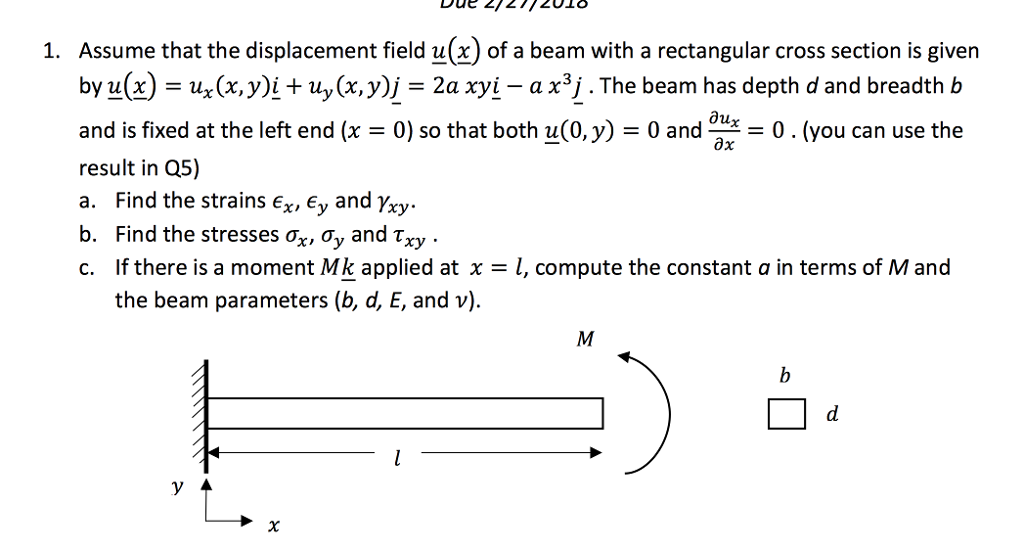 Solved 1. Assume that the displacement field u( of a beam | Chegg.com