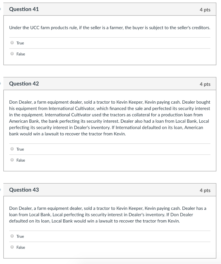 Solved Question 4:1 4 pts Under the UCC farm products rule, | Chegg.com