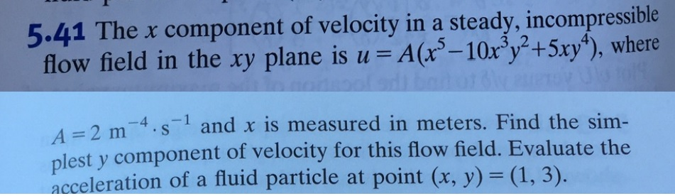 Solved 5.41 The x component of velocity in a steady, | Chegg.com