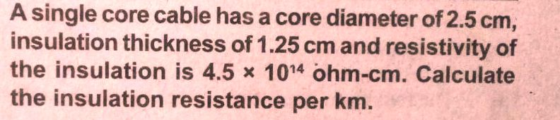 Solved A single core cable has a core diameter of 2.5cm, | Chegg.com