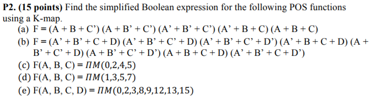Solved P2. (15 points) Find the simplified Boolean | Chegg.com