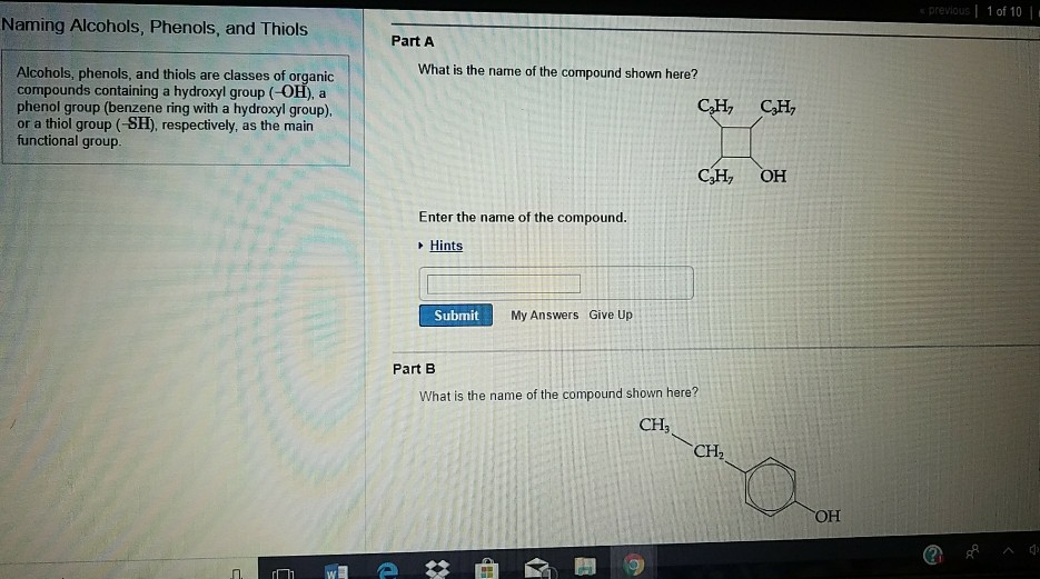 Solved |1 of 10 Naming Alcohols, Phenols, and Thiols Part A | Chegg.com