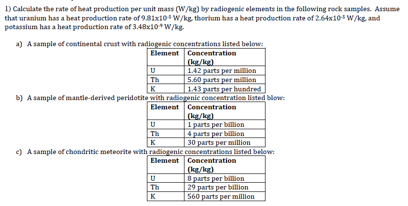 Solved 1) Calculate the rate of heat production per unit | Chegg.com