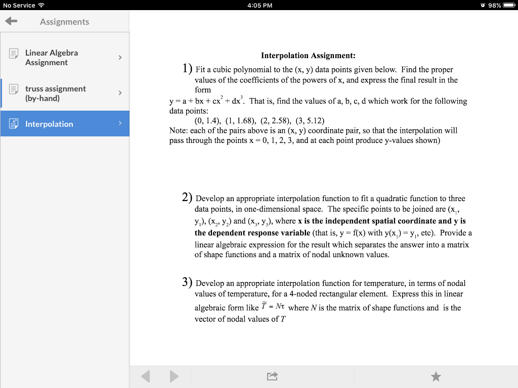 Solved Find A Cubic Polynomial To The X Y Data Points Chegg