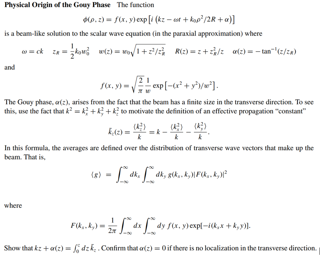 Physical Origin of the Gouy Phase The function ?(p. | Chegg.com