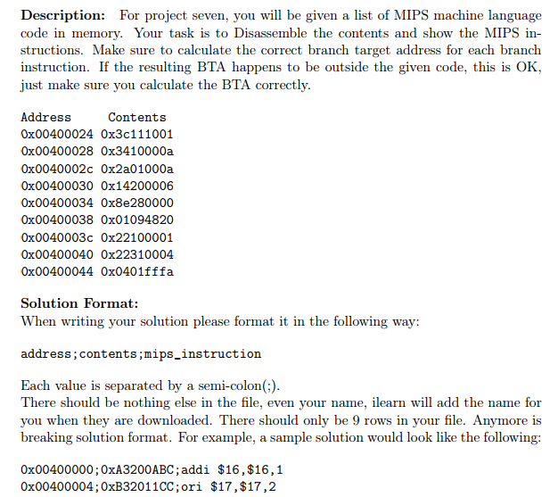 For project seven, you will be given a list of MIPS | Chegg.com