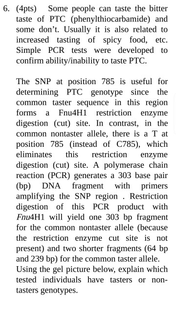 Solved 6. (4pts) Some people can taste the bitter taste of | Chegg.com