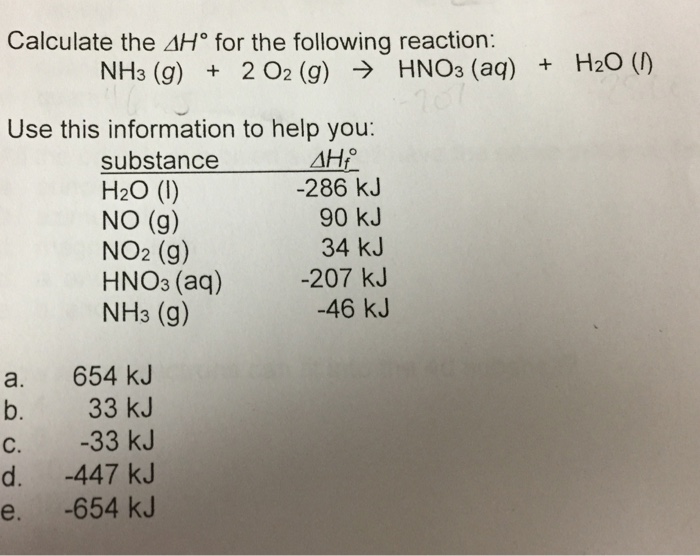Solved Calculate the Delta H degree for the following | Chegg.com