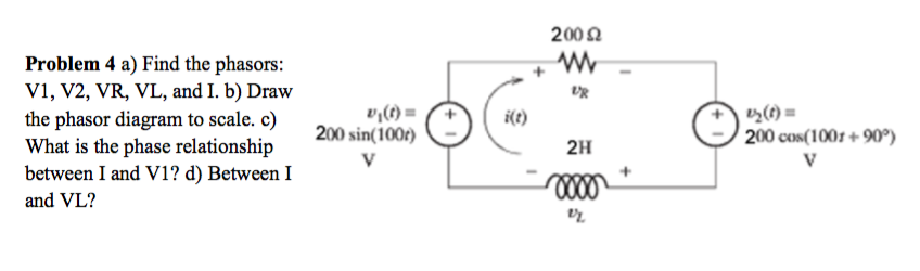 Solved Find the phasors: V1, V2, VR, VL, and I. b) Draw the | Chegg.com