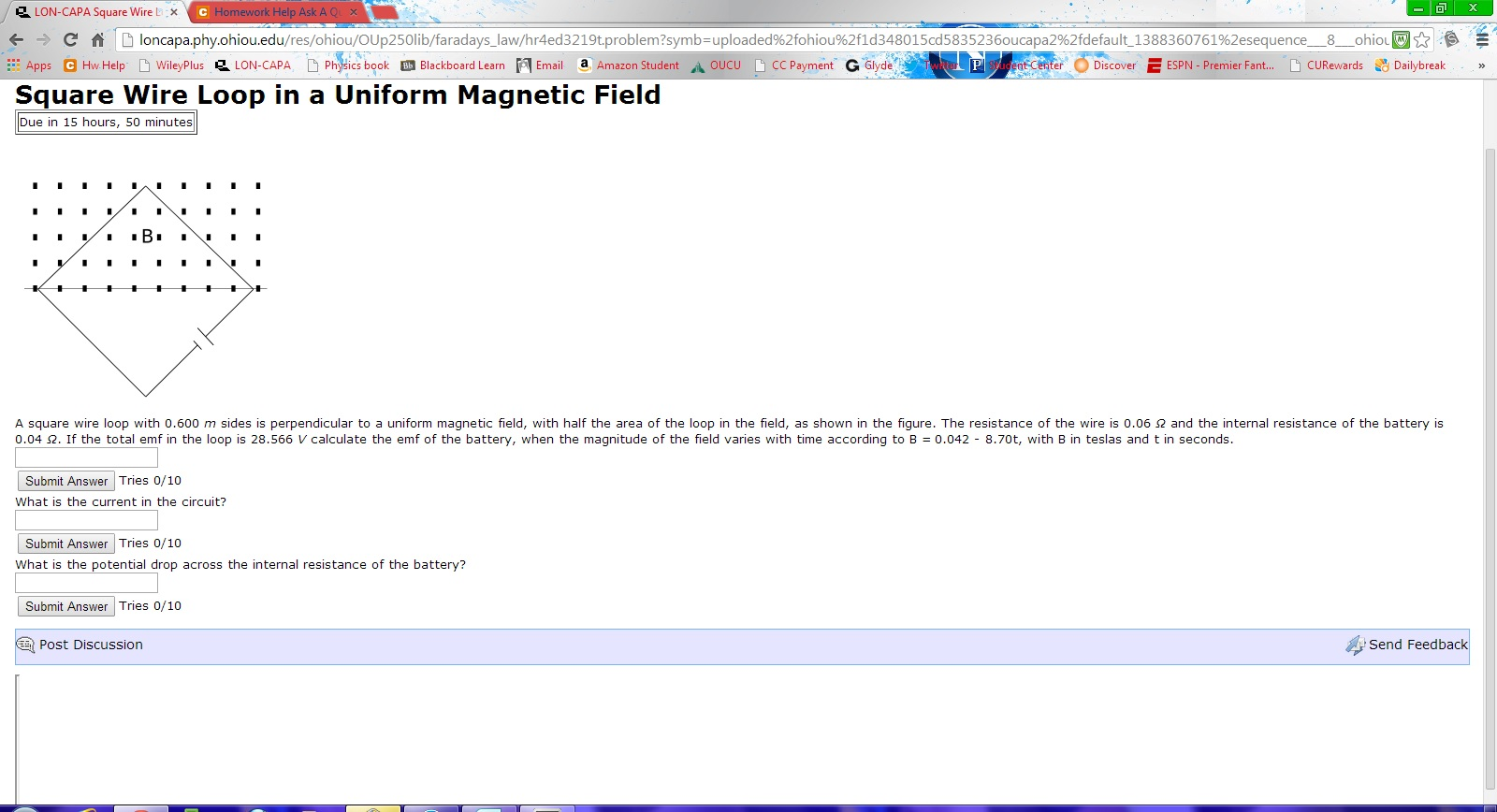 Solved LON-CAPA Square Wire L x c Home k Help Ask A C ou.edu | Chegg.com