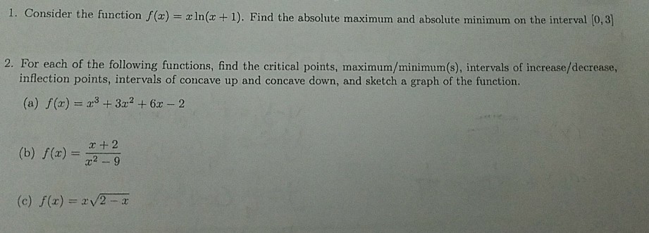 Solved 1. Consider the function f(x-xln(x + 1 . Find the | Chegg.com