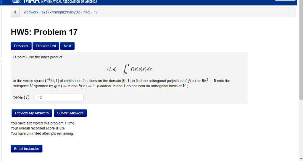 Solved Use the inner product (f, g) = integral^1 _0 f(x)g(x) | Chegg.com