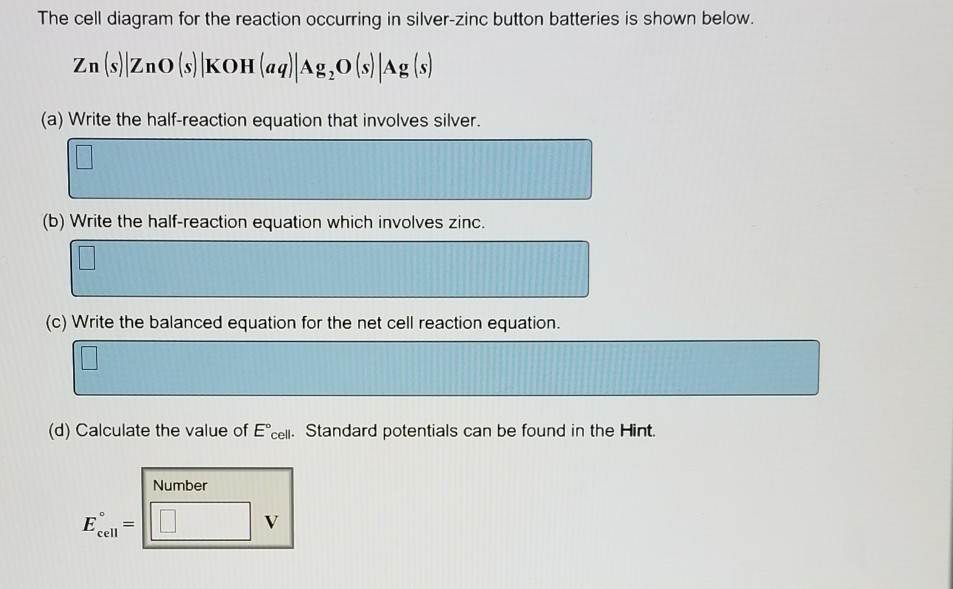 Solved The cell diagram for the reaction occurring in | Chegg.com