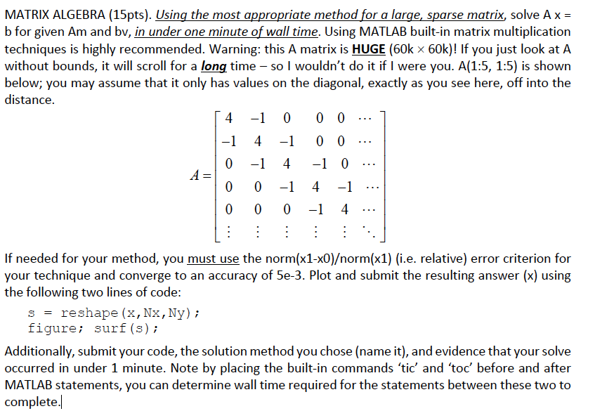 MATRIX ALGEBRA (15pts). Using the most appropriate | Chegg.com
