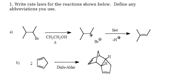 Solved 1. Write rate laws for the reactions shown below. | Chegg.com