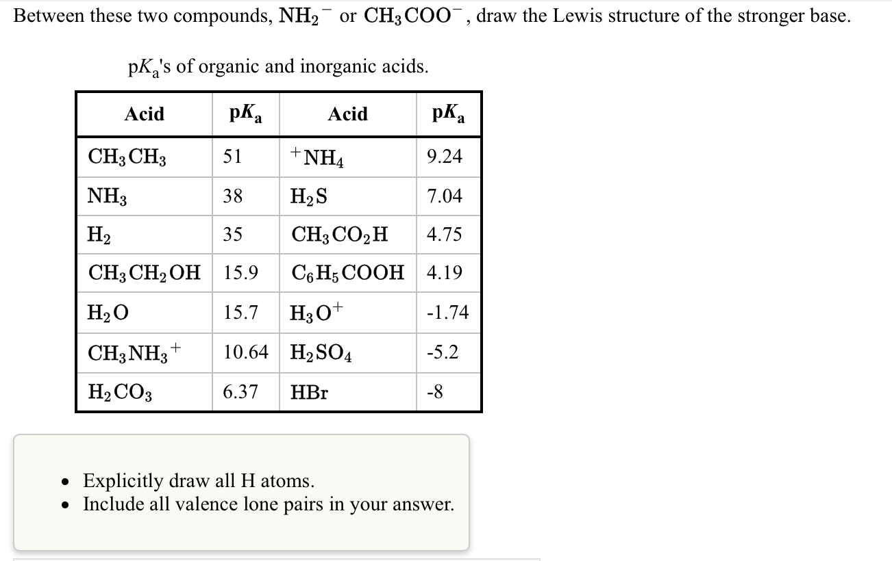 Between these two compounds, NH2- or CH3COO-, draw | Chegg.com