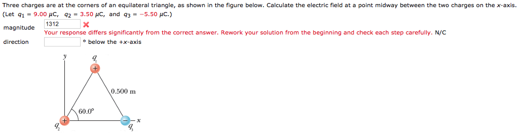 Solved Three charges are at the corners of an equilateral | Chegg.com