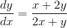 Solved Solve the differential equation: Dy/dx = x + 2y/2x + | Chegg.com