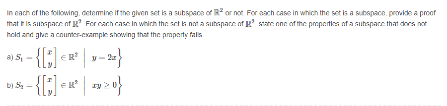 Solved In each of the following, determine if the given set | Chegg.com