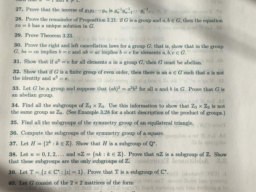 Solved 27. Prove that the inverse of 91g2 9a is91 28. Prove | Chegg.com