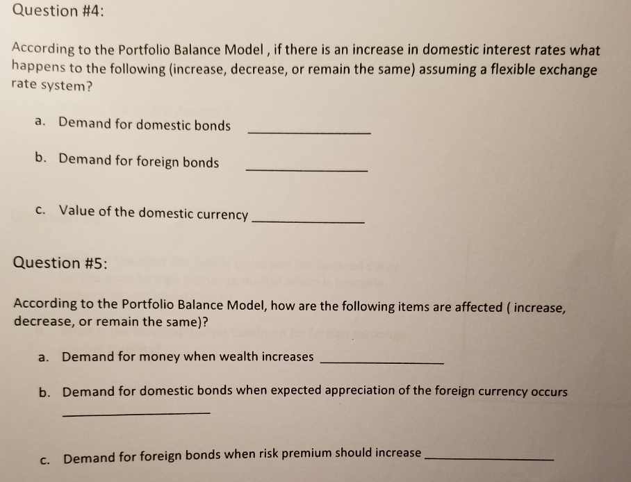 Solved Question #4: According to the Portfolio Balance | Chegg.com
