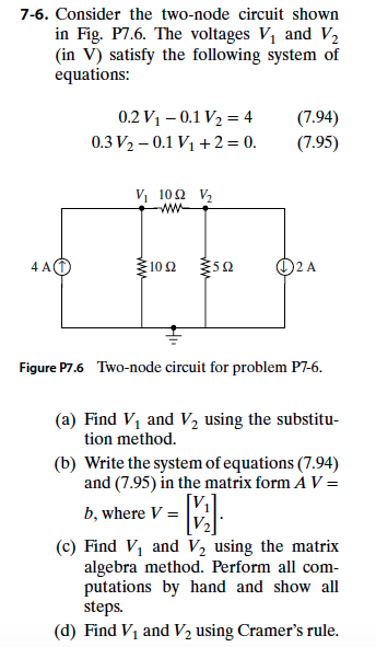 Solved 7-6. Consider the two-node circuit shown in Fig. | Chegg.com