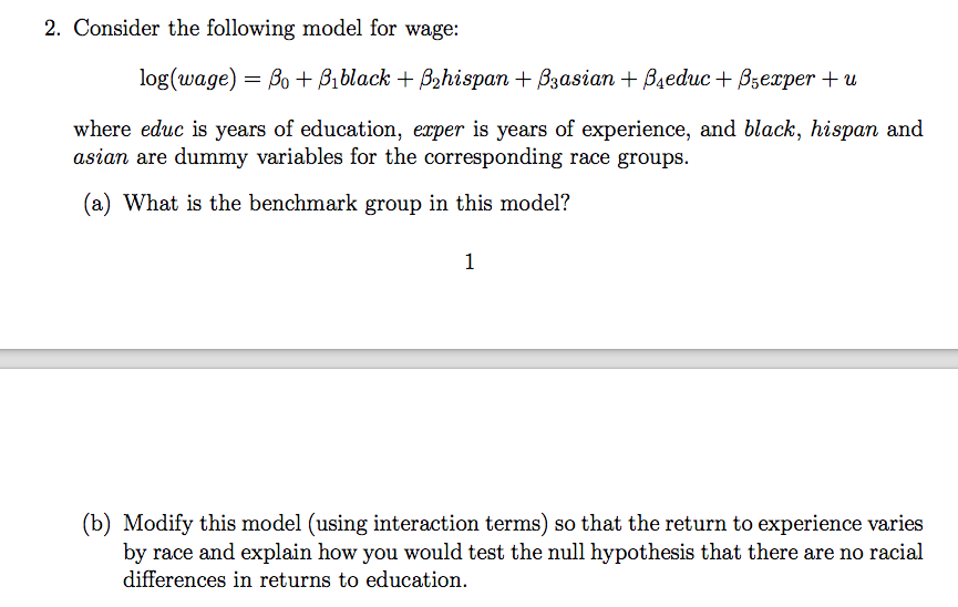 Solved Testing Linear Restrictions And Functional Form