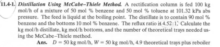 Solved Distillation Using McCabe-Thiele Method. A | Chegg.com