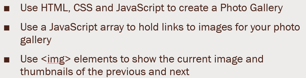 Solved Use HTML, CSS and JavaScript to create a Photo | Chegg.com